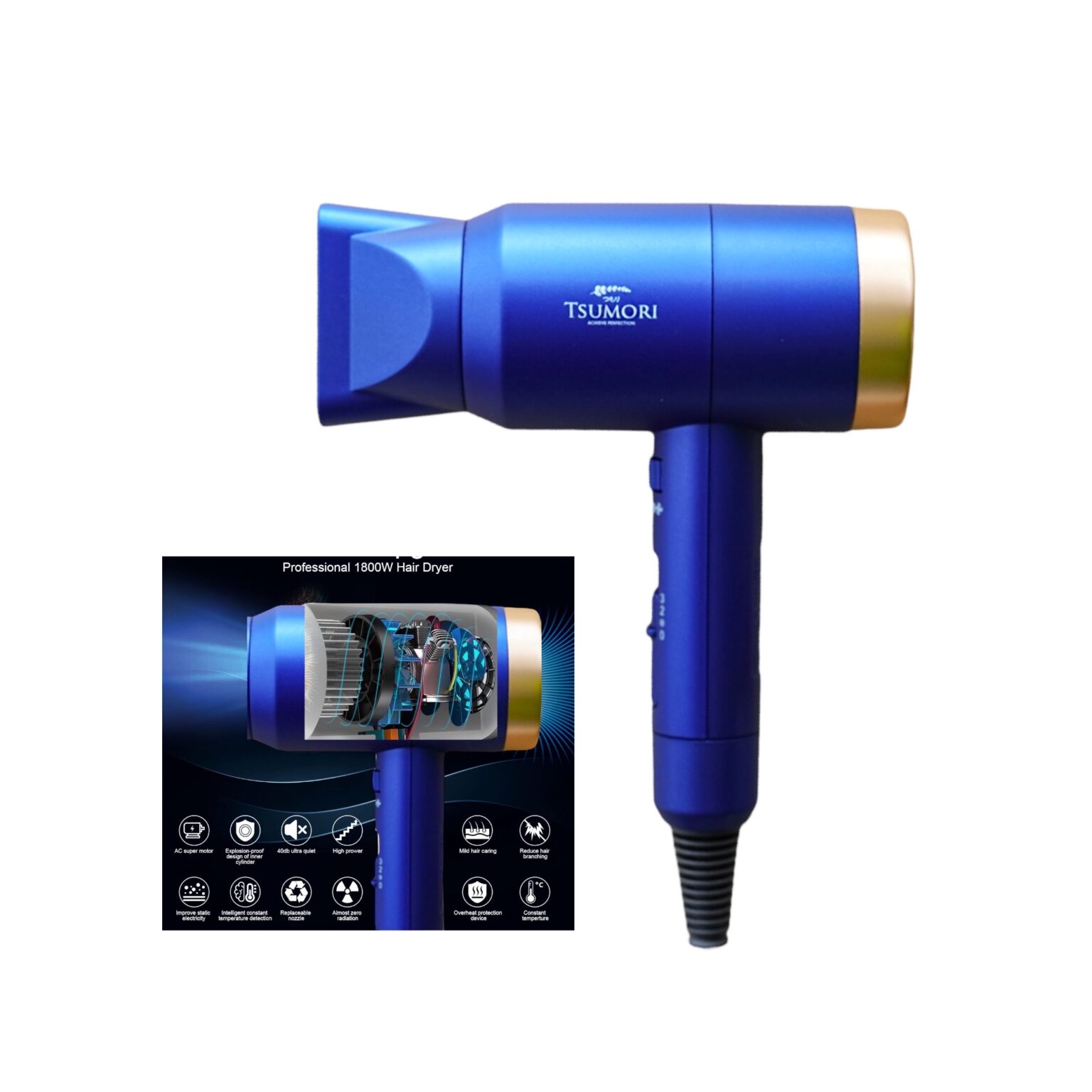 Tsumori Kaze 1800W Professional Hair Dryer With Diffuser Ionic ...