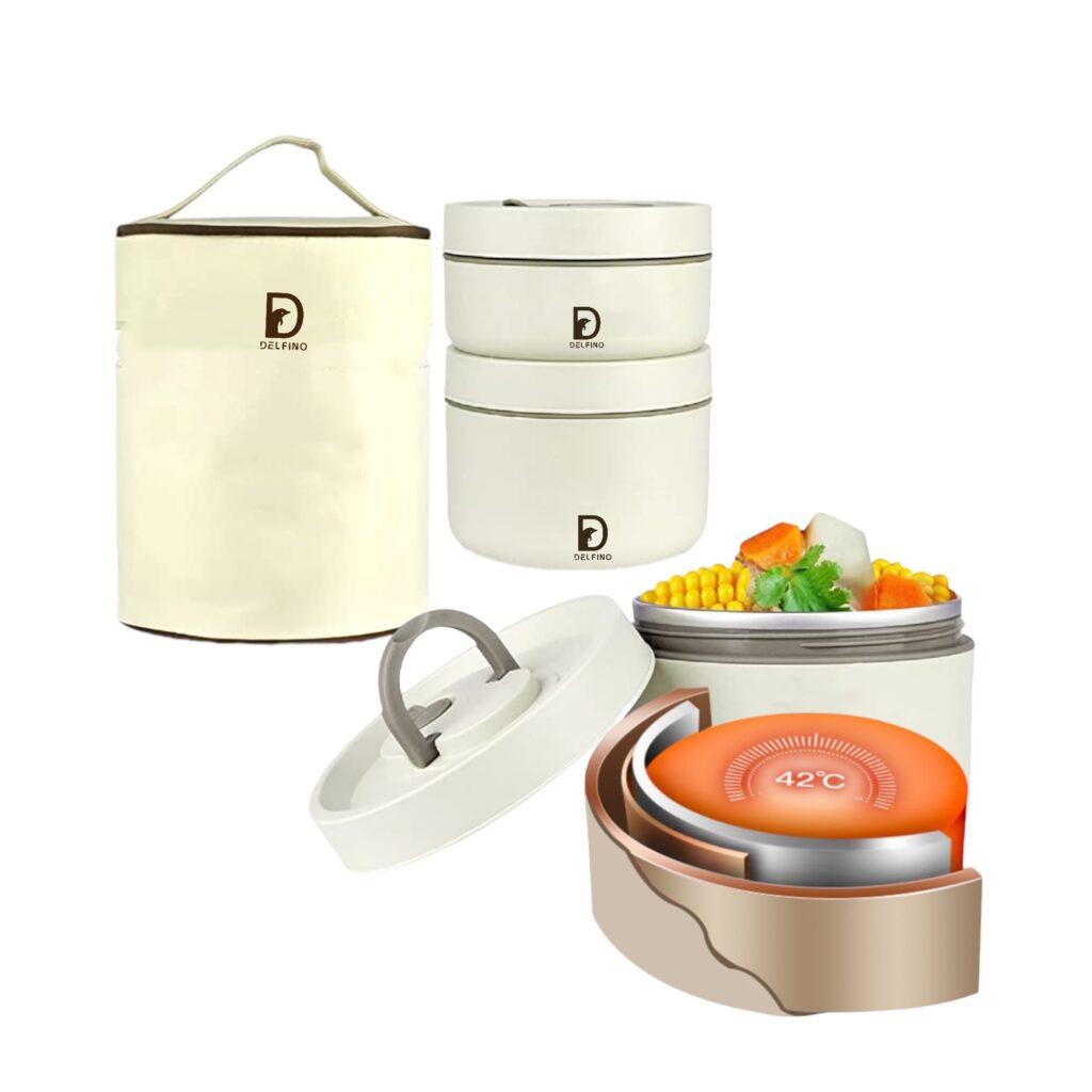 Delfino Mr. Bento Thermal Insulated Lunch Box 2 Compartments Leakproof ...